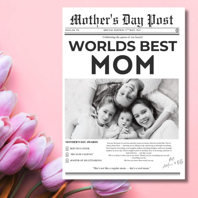 Mother's Day Newspaper Template: Personalized DIY Gift (canva) - Etsy