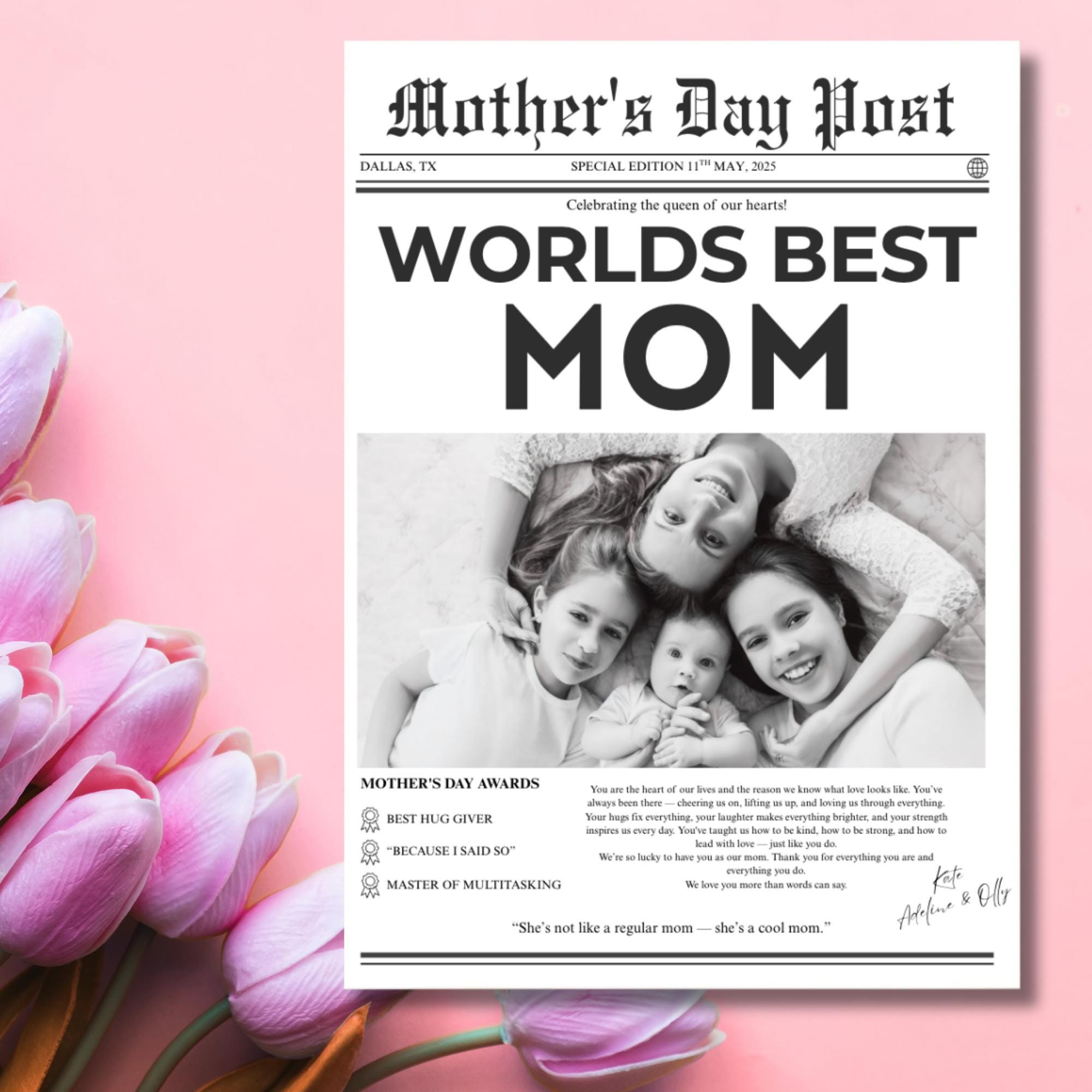 Mother's Day Newspaper Template: Personalized DIY Gift (canva) - Etsy