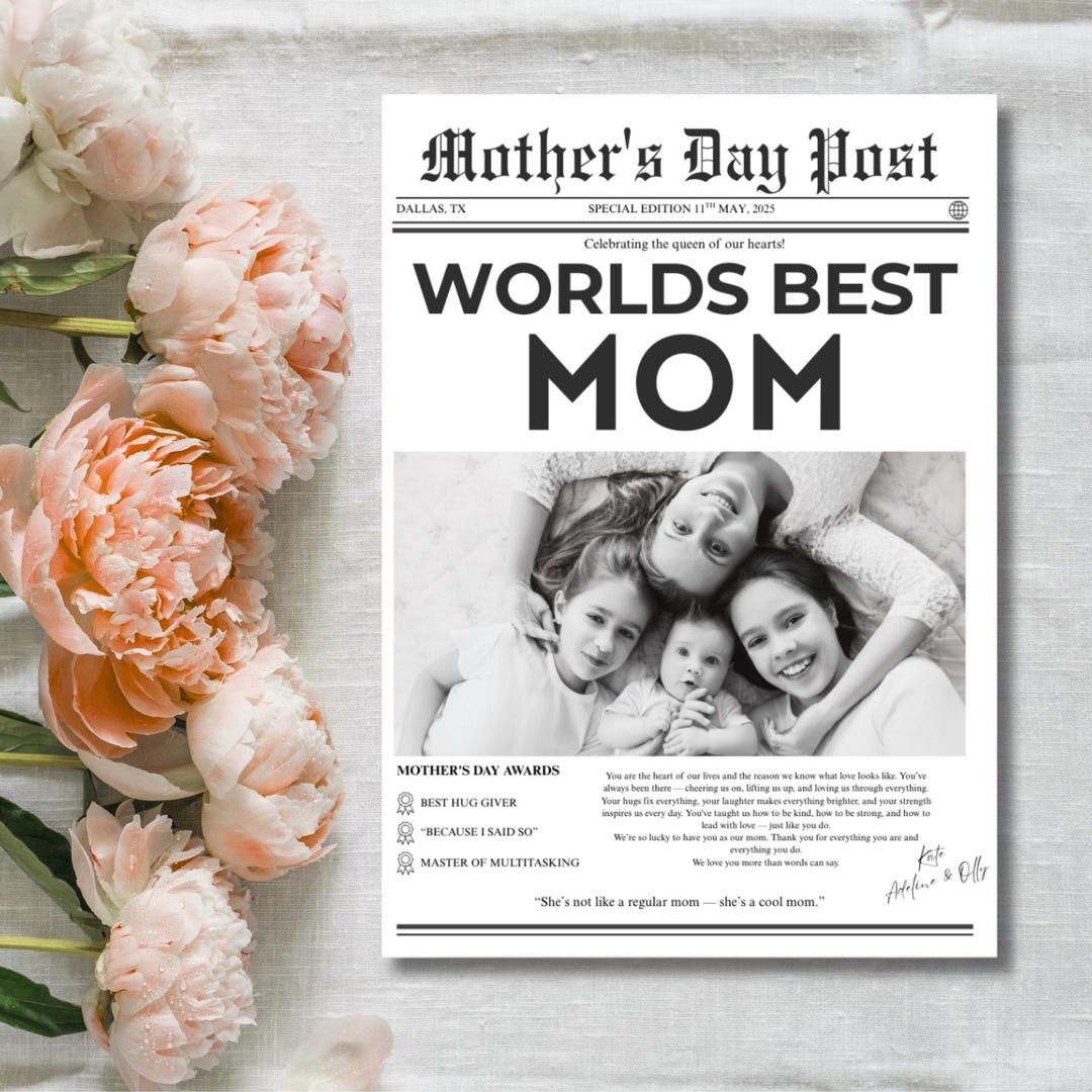 Mother's Day Newspaper Template: Personalized DIY Gift (canva) - Etsy