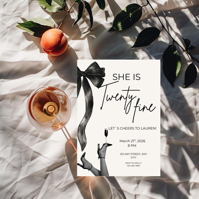 Twenty Fine Birthday Invitation Template | Modern Canva Invite (digital ...