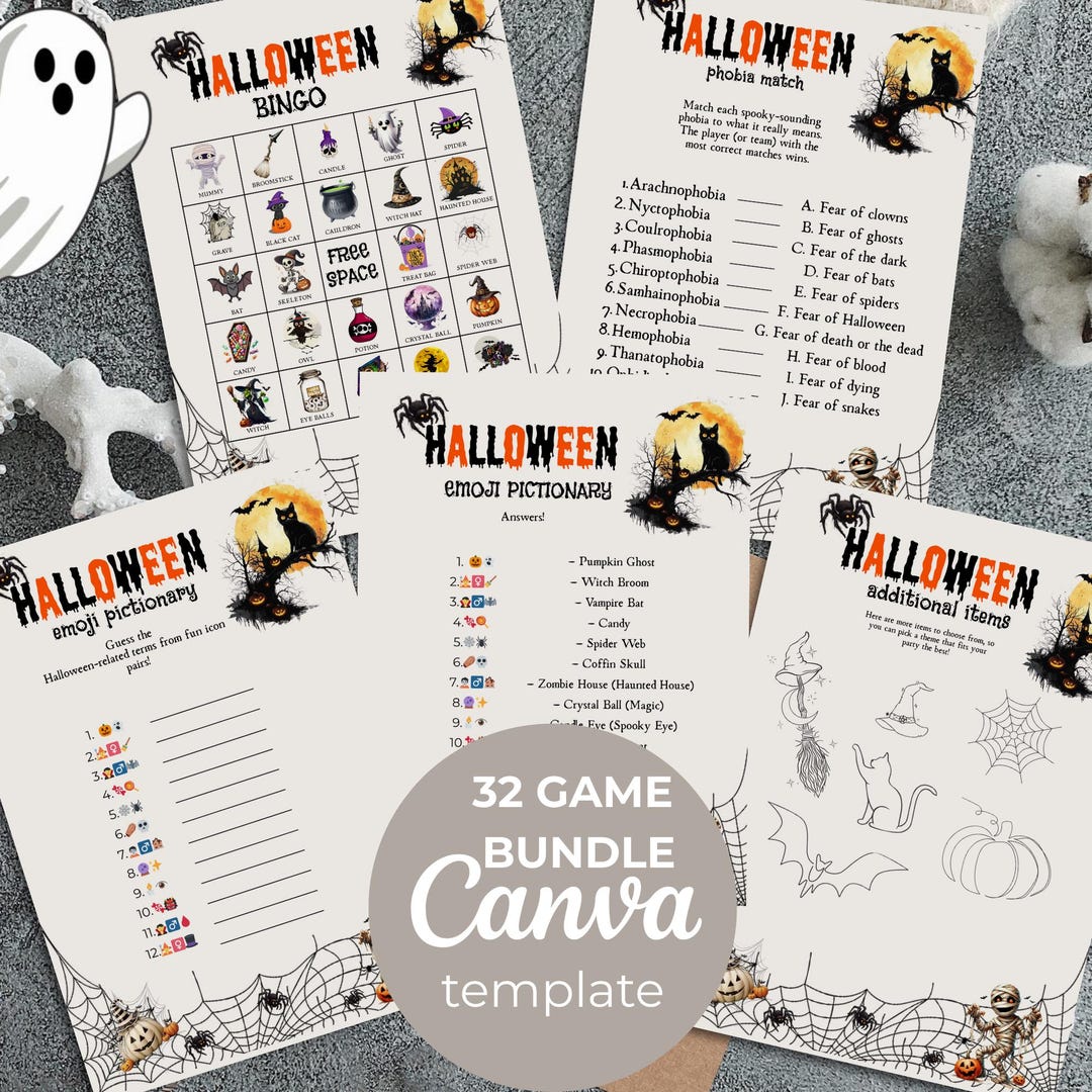Halloween Game Bundle: 32 Printable Party Games, Kids & Adults (canva ...