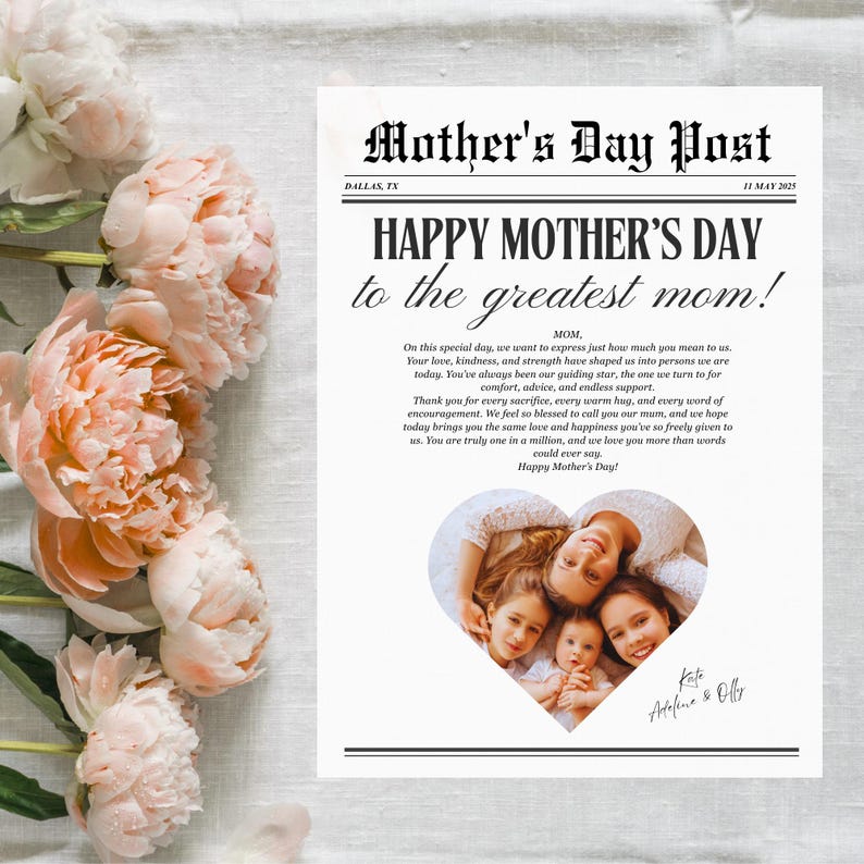Personalized Mother's Day Newspaper Card Template (digital Download) - Etsy