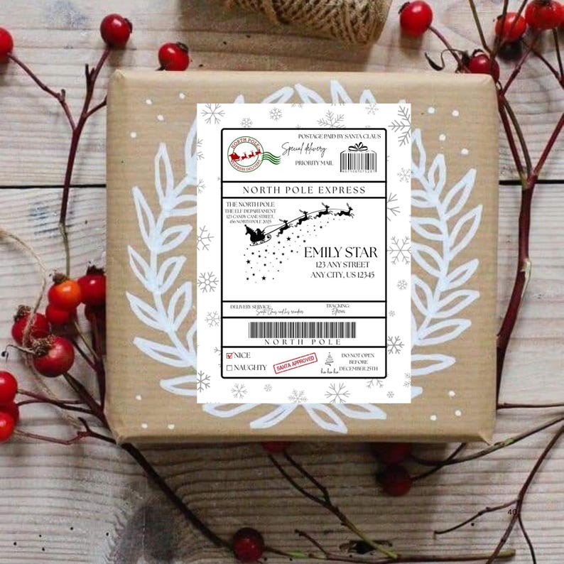 Editable Santa Shipping Label Template, North Pole Express (digital ...