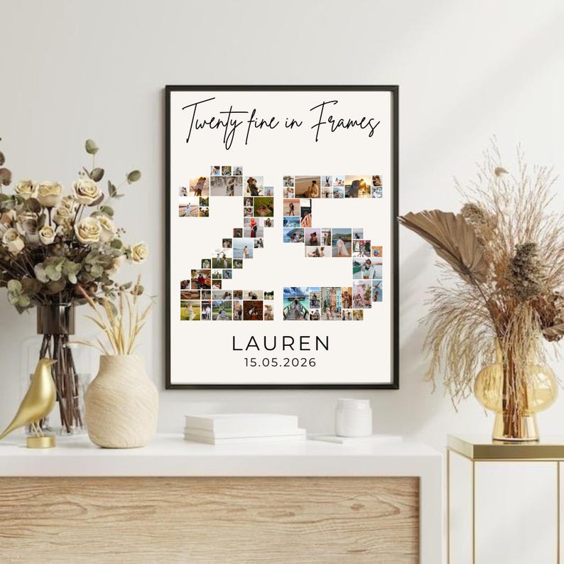 25th Birthday Photo Collage Template, Milestone Sign (canva Editable ...
