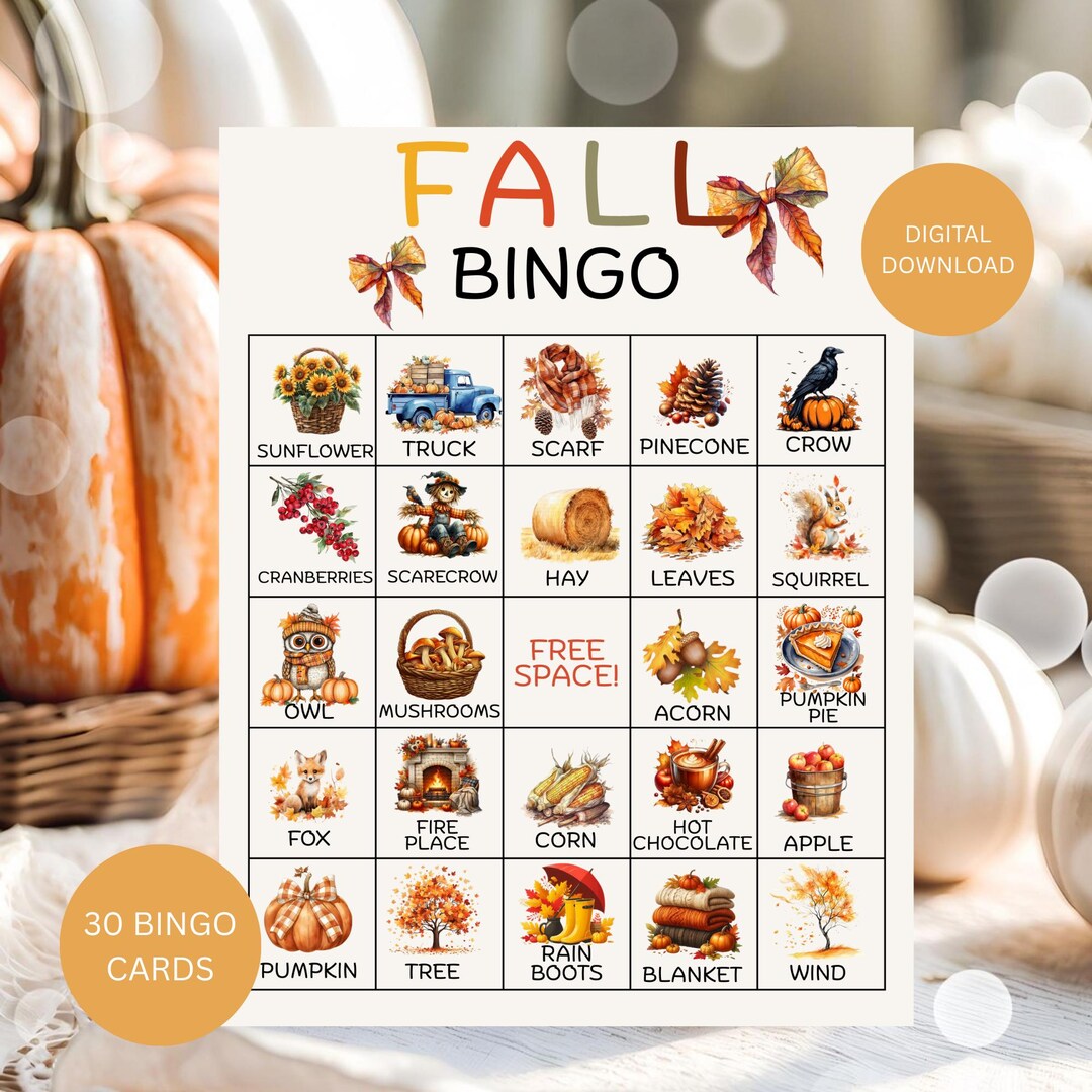 Fall Bingo Game: Printable Autumn Activity for Kids (PDF Download, 30 ...