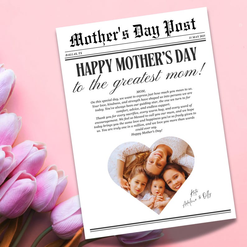 Personalized Mother's Day Newspaper Card Template (digital Download) - Etsy