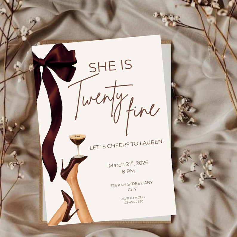 Editable 25th Birthday Invitation, Burgundy Twenty Fine Template ...