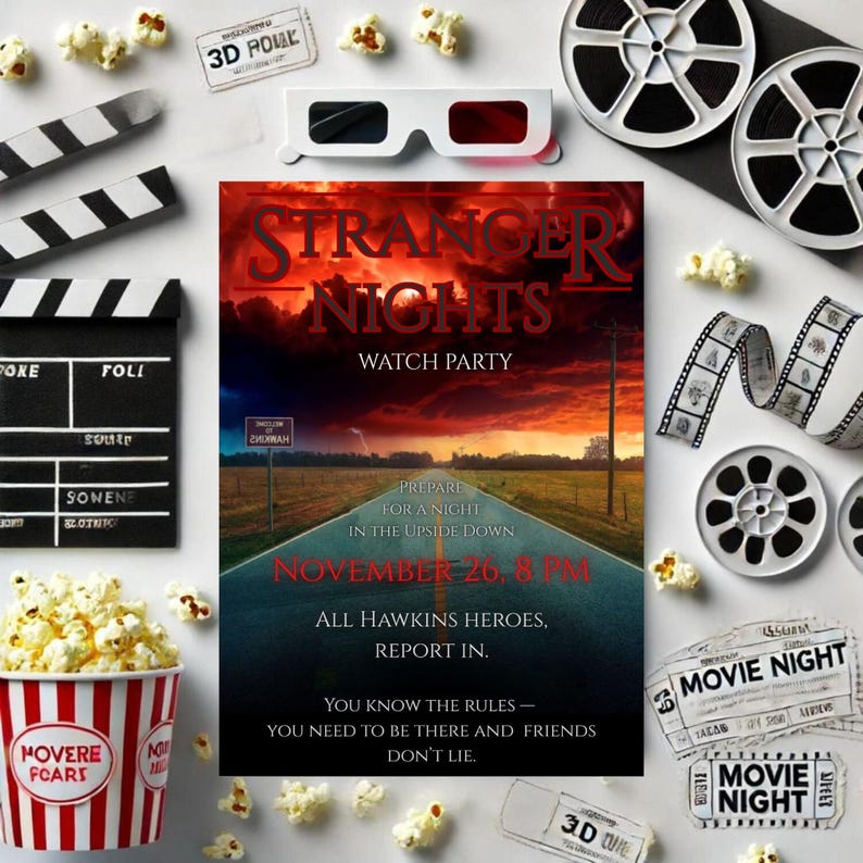 Stranger Things Watch Party Invitation: Retro 80s Design (mobile ...