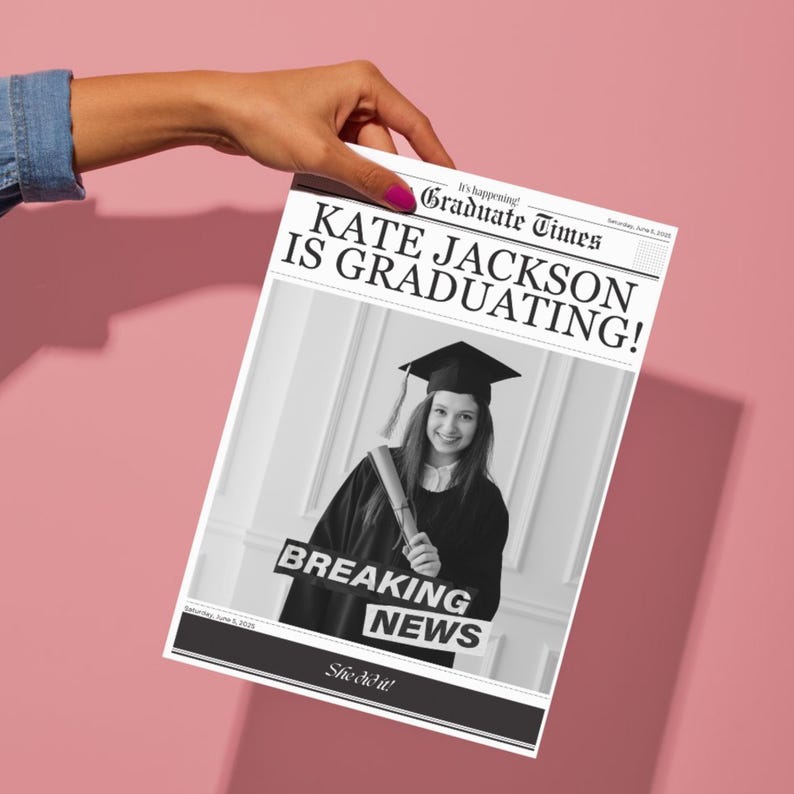 Editable Graduation Newspaper Template: Canva Party Decor (digital ...