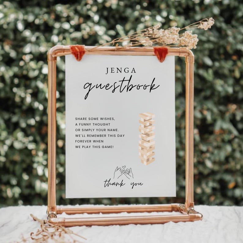 Jenga Wedding Guestbook Sign: Minimalist Build Memories (canva Editable ...