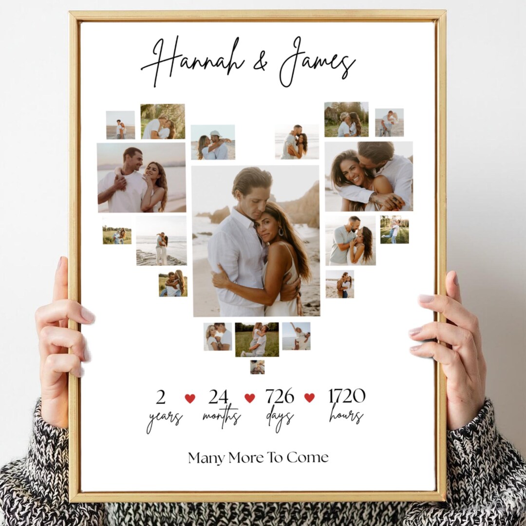 Custom Heart Photo Collage Template, Couple Anniversary Print, Gift for ...