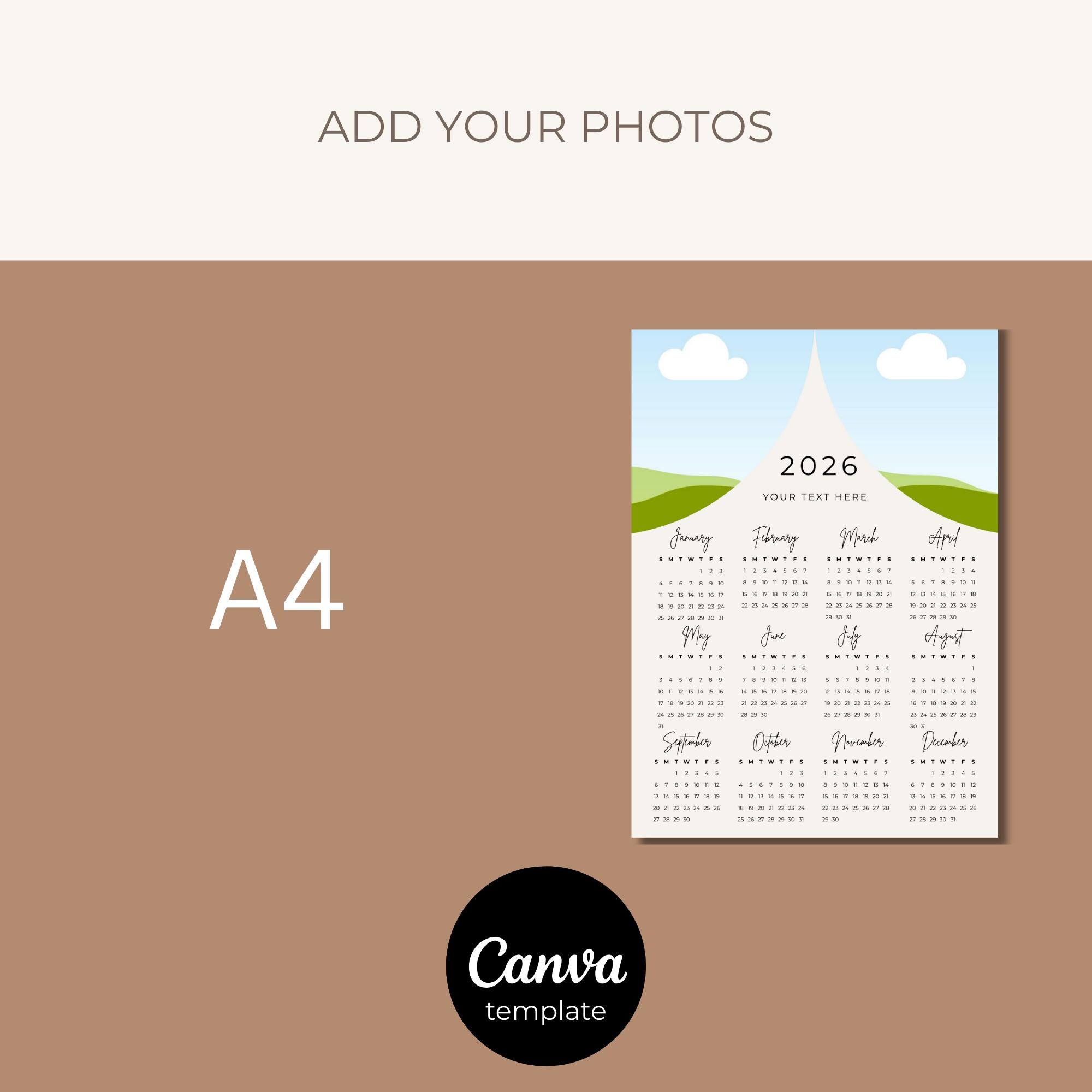2026 Photo Calendar Template, One Page Yearly Calendar With Photo ...