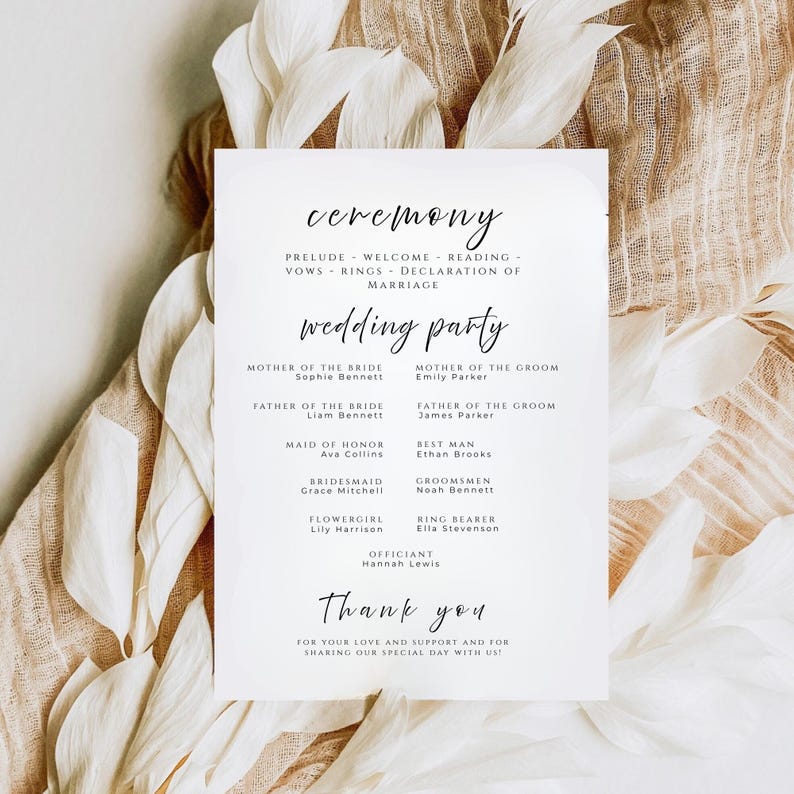Editable Wedding Program Template, Order of Service (instant Download ...