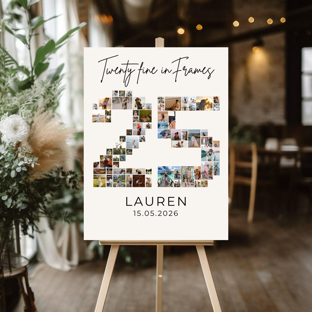 25th Birthday Photo Collage Template, Milestone Sign (canva Editable ...