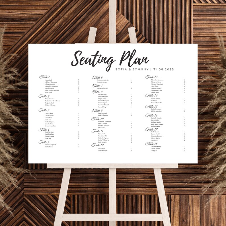Number Seating Chart Template, Wedding Seating Chart, Minimalist ...