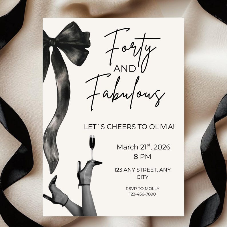 Editable 40th Birthday Invitation, Forty and Fabulous 40th Birthday ...