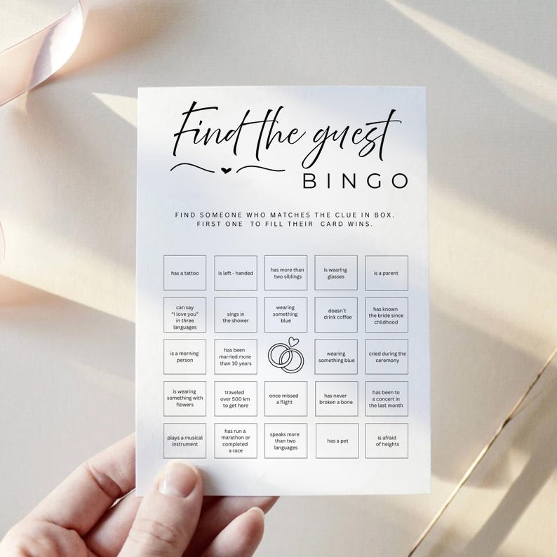 Wedding Find the Guest Bingo Game, Printable Bridal Shower (digital ...