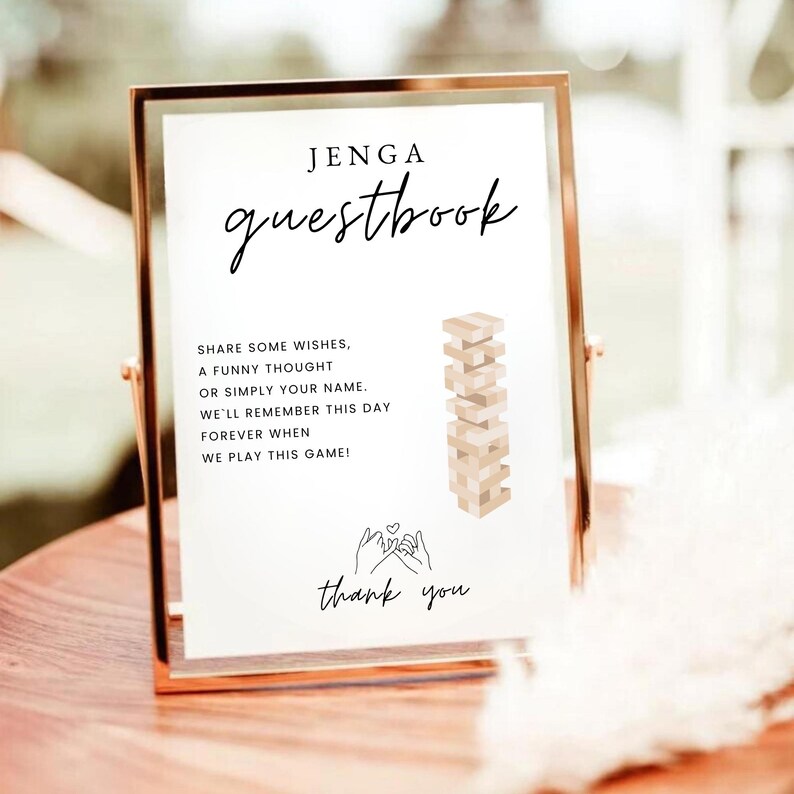 Jenga Wedding Guestbook Sign: Minimalist Build Memories (canva Editable ...