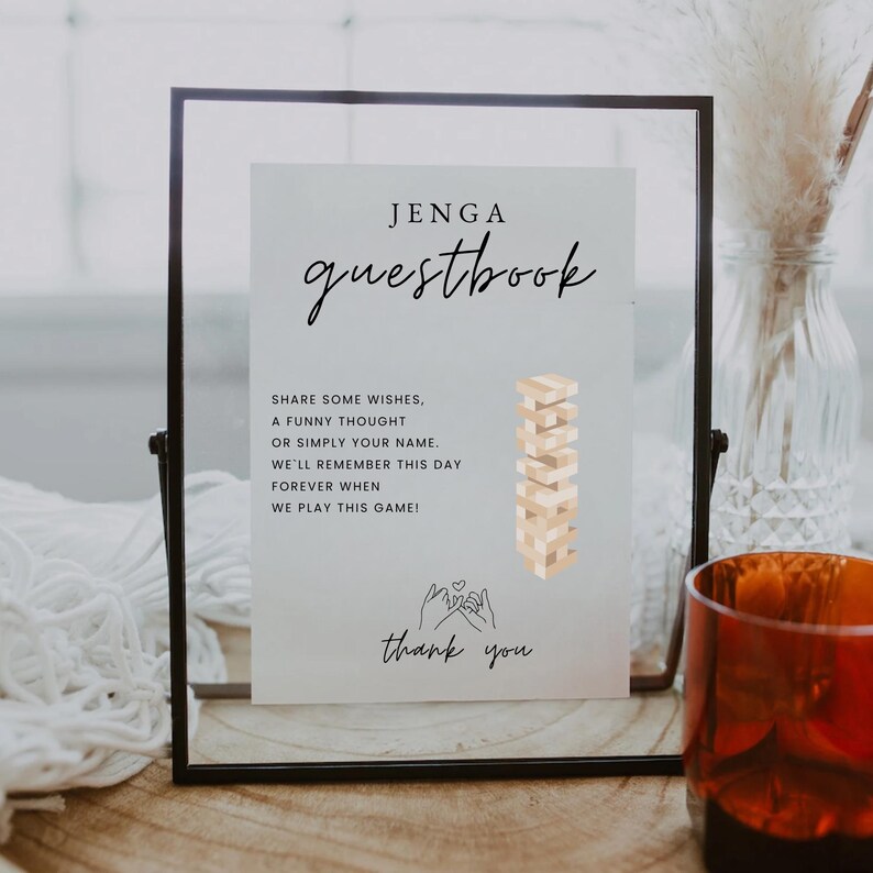 Jenga Wedding Guestbook Sign: Minimalist Build Memories (canva Editable ...