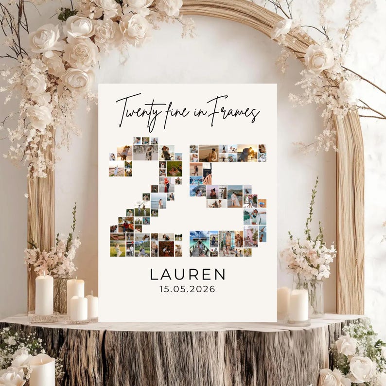 25th Birthday Photo Collage Template, Milestone Sign (canva Editable ...