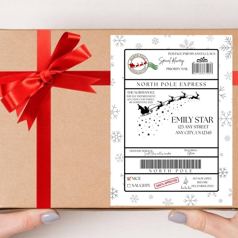 Editable Santa Shipping Label Template, North Pole Express (digital ...