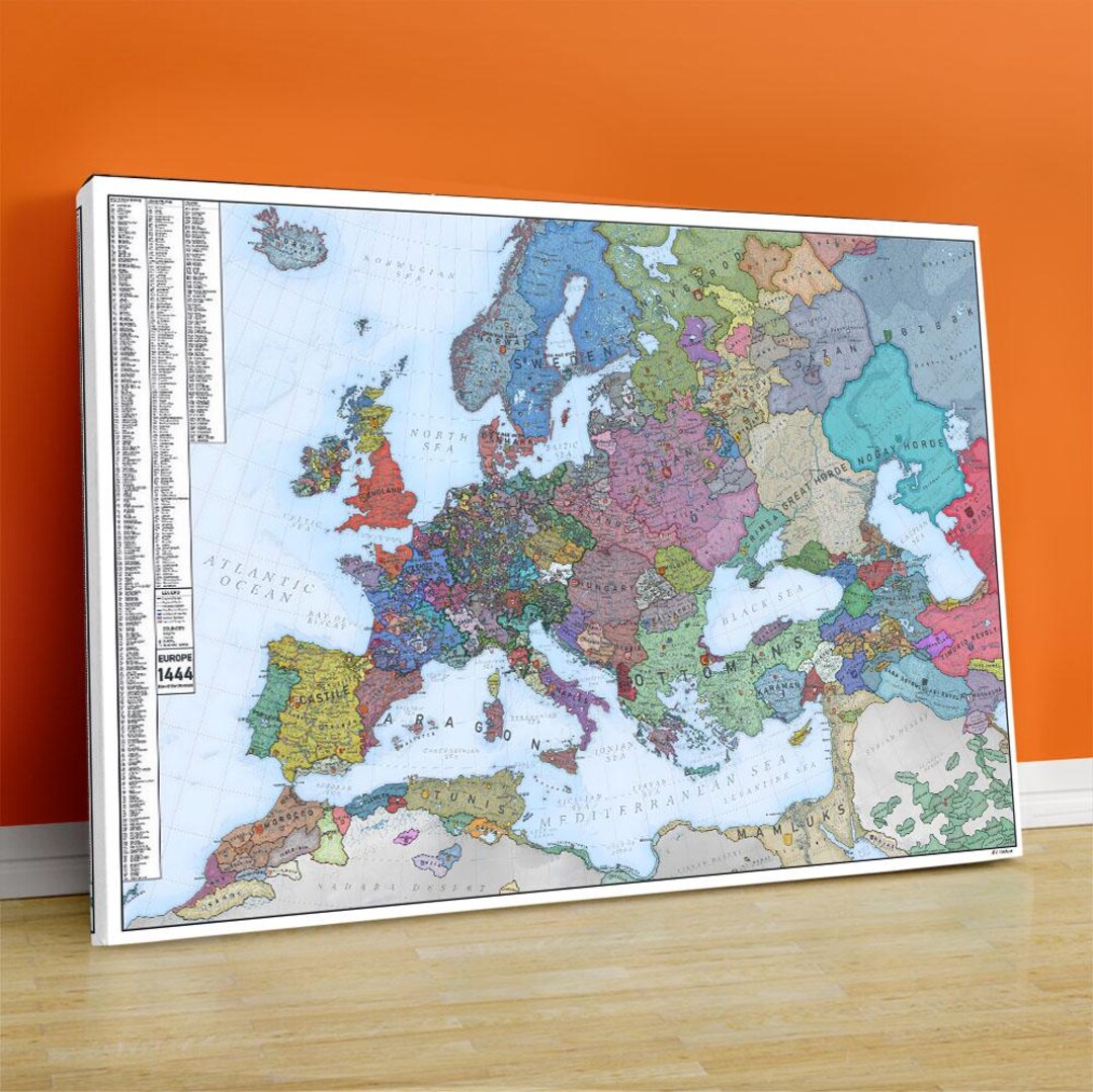Europe 1444 Old Map - Handmade Canvas Wall Decor - Etsy