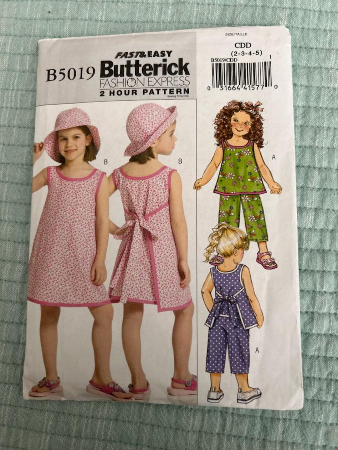 Butterick B5019 Pattern Toddler Sizes 2-3-4-5 Sundress, Capris and Hat ...