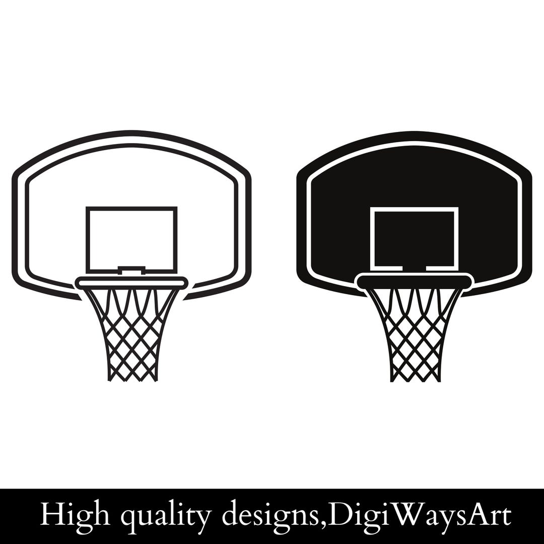 Large Black Bold Basketball Hoop and Back Board Drawing - Change Color ...