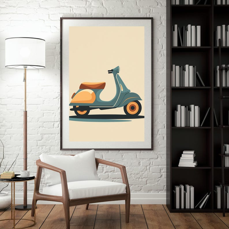 Vintage Scooter Wall Art, Retro Vespa Print, Minimalist Motorcycle ...