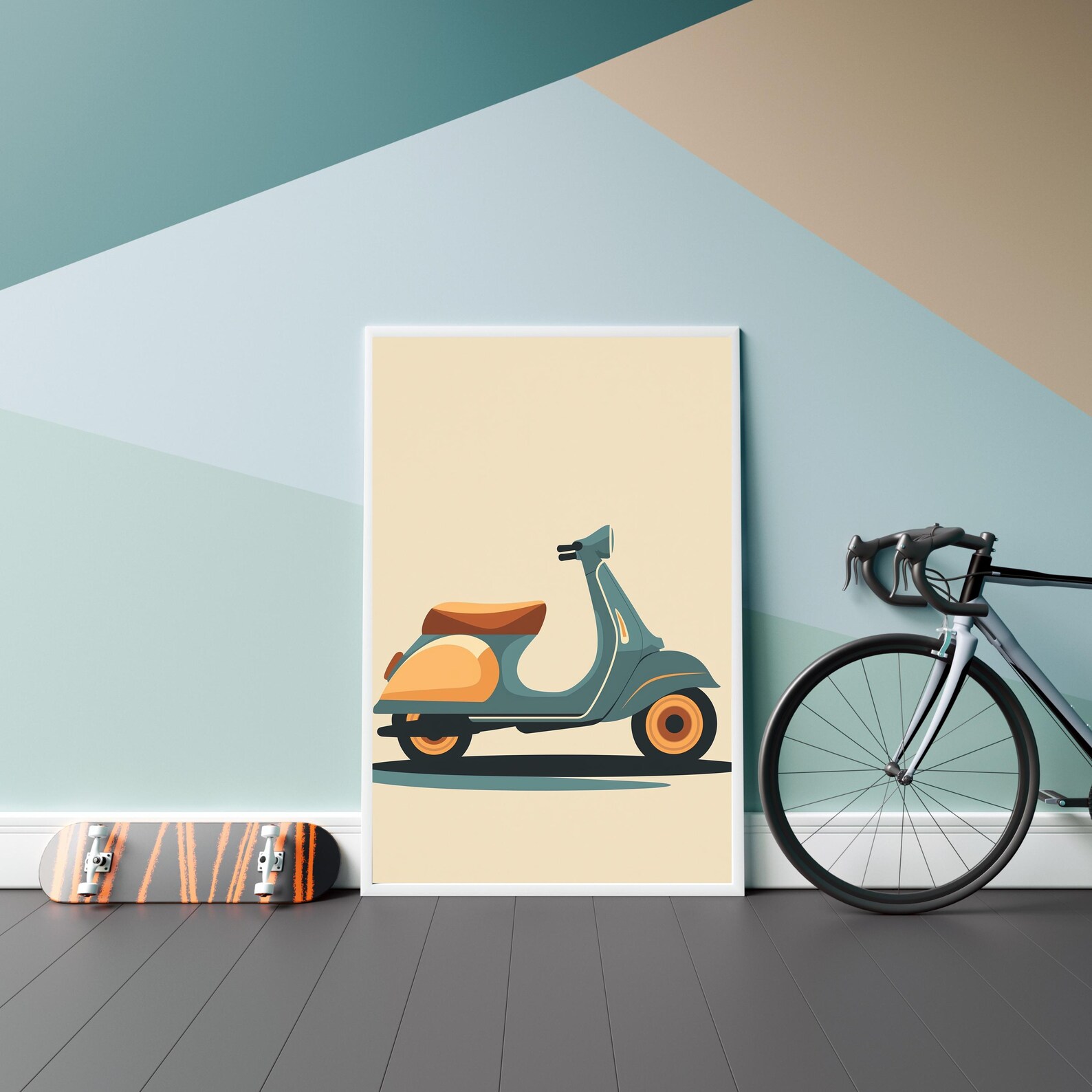 Vintage Scooter Wall Art, Retro Vespa Print, Minimalist Motorcycle ...
