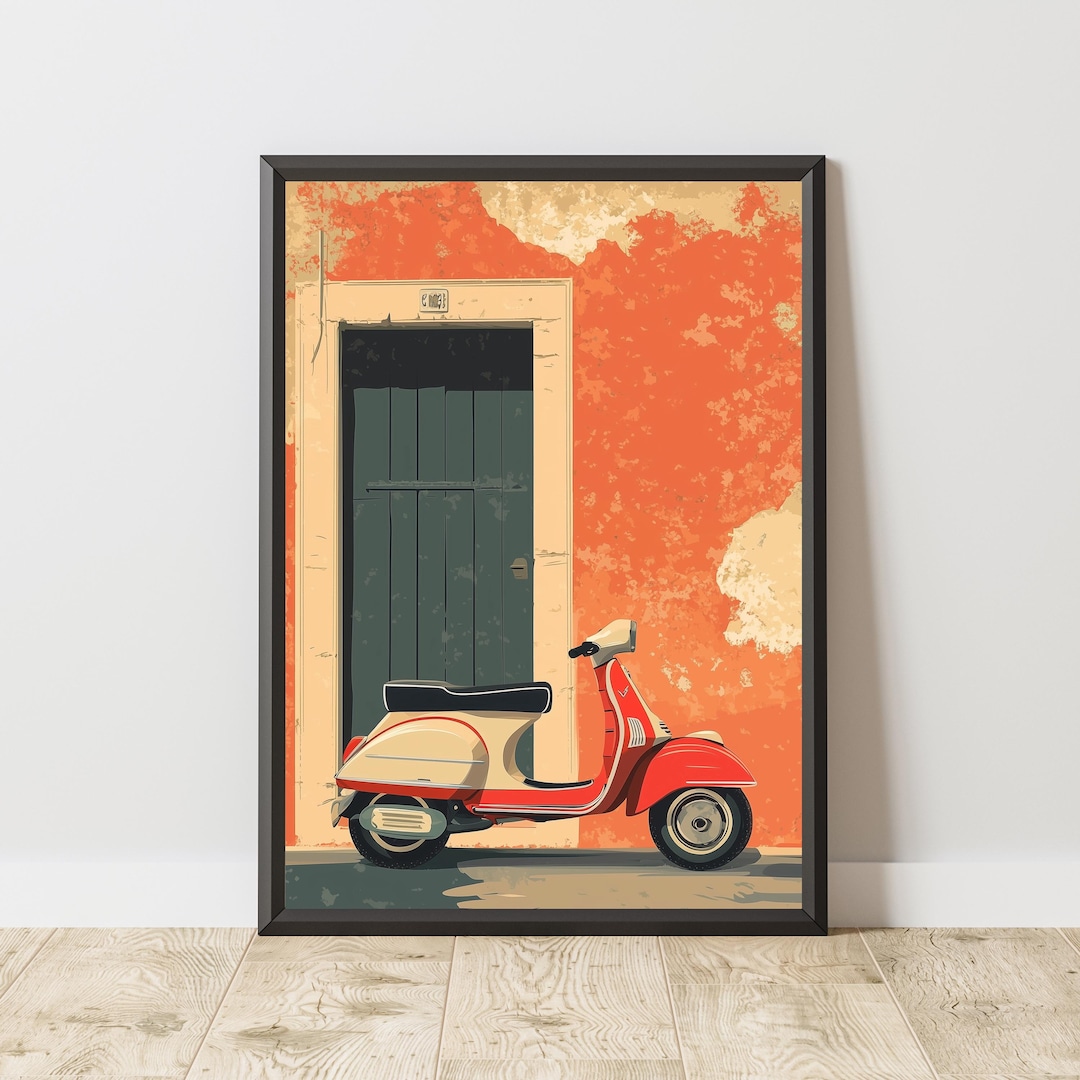 Vespa Wall Art, Vintage Scooter Poster, Italian Retro Print, Minimalist ...