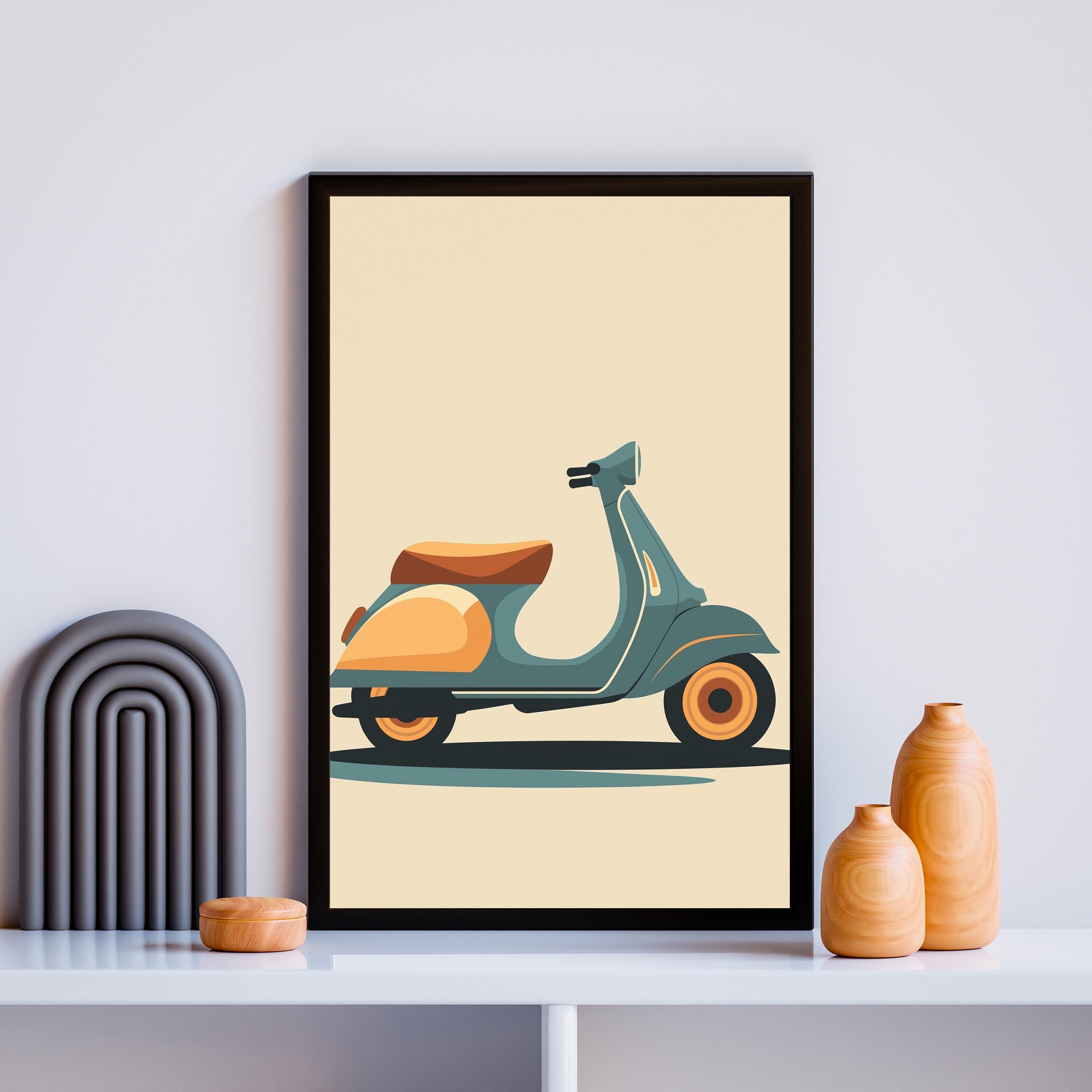 Vintage Scooter Wall Art, Retro Vespa Print, Minimalist Motorcycle ...