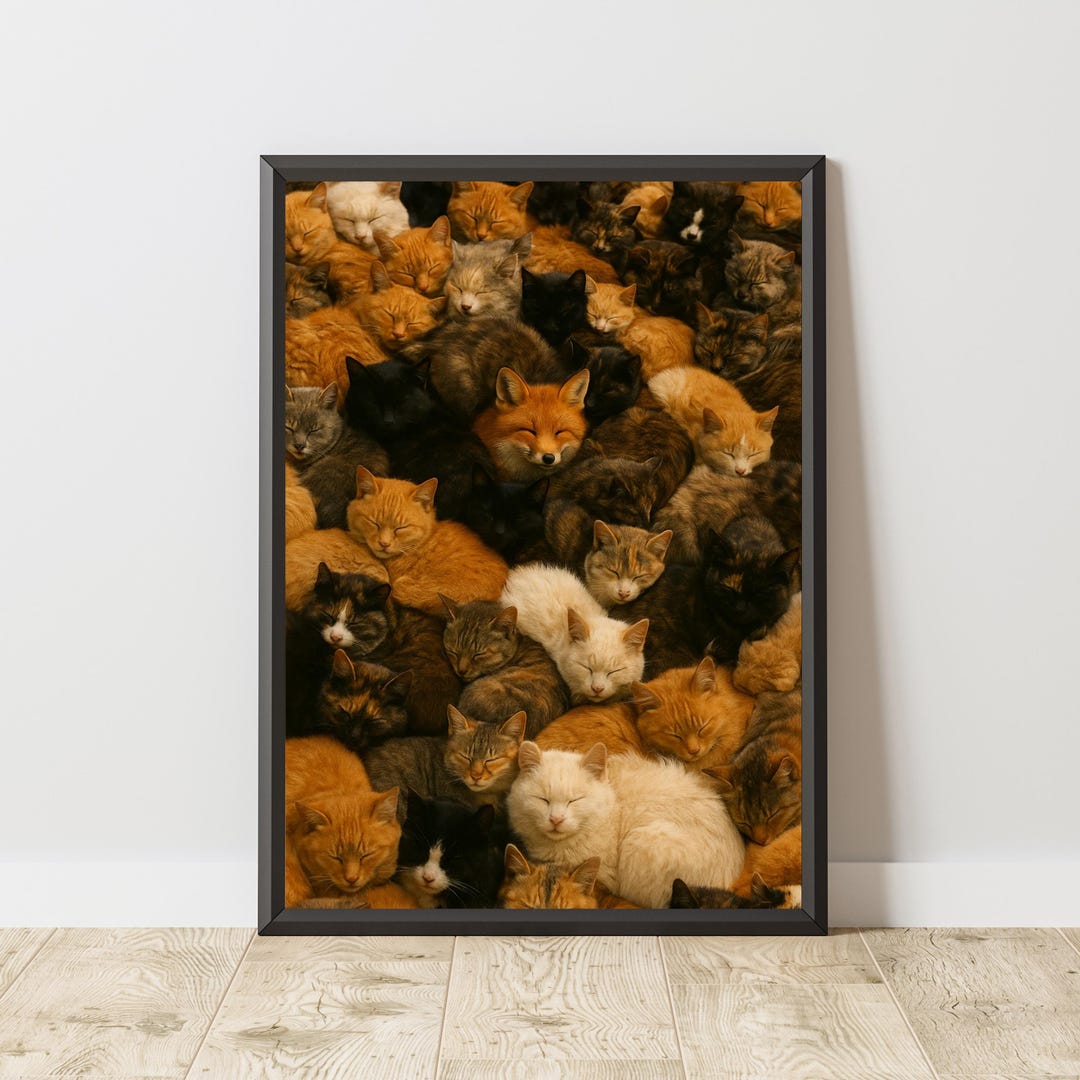 Fox Among Cats Wall Art – Funny Hidden Animal Poster, Cozy Cat ...