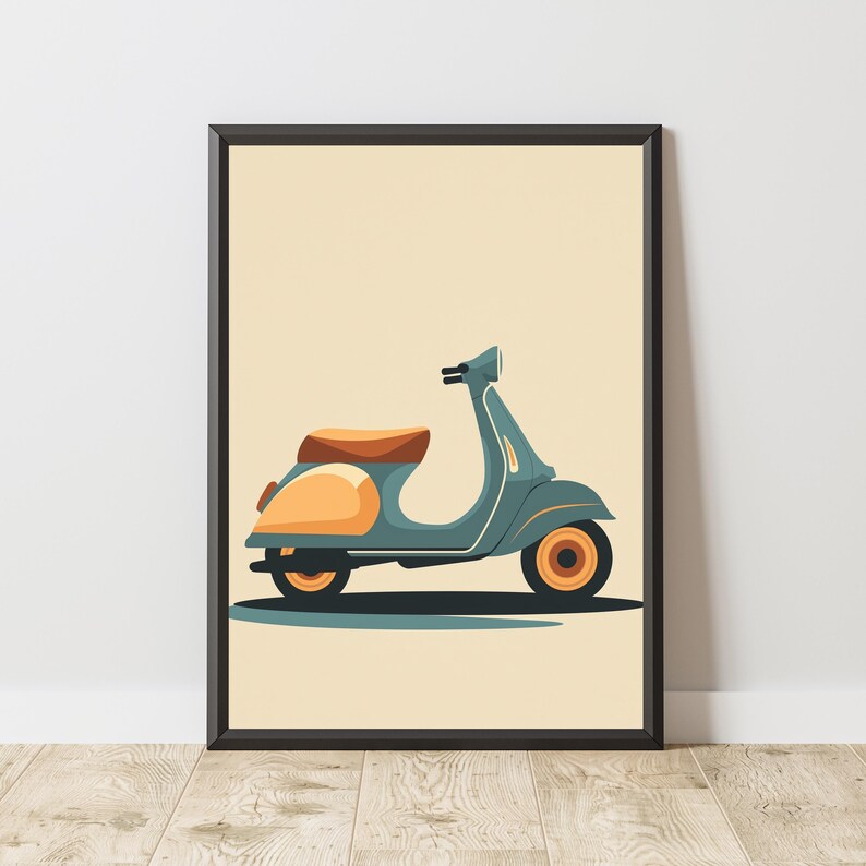 Vintage Scooter Wall Art, Retro Vespa Print, Minimalist Motorcycle ...