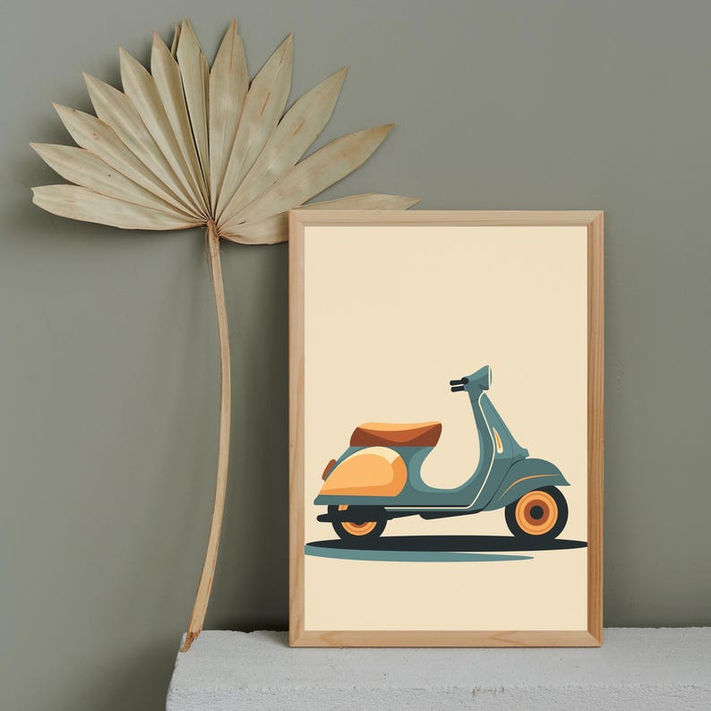 Vintage Scooter Wall Art, Retro Vespa Print, Minimalist Motorcycle ...