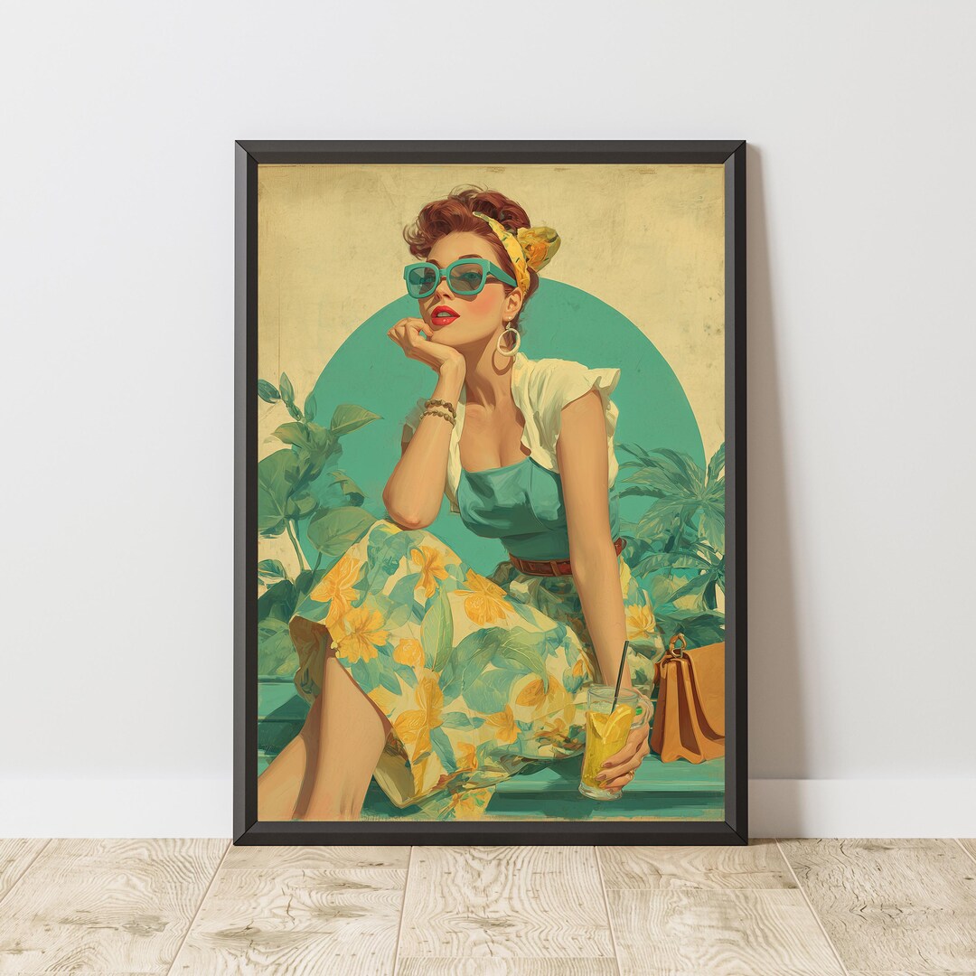 Retro Woman Art Print, Mid-century Modern Pin-up Girl Decor (digital ...