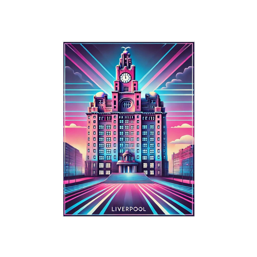 Art Deco Poster, Liverpool Liver Building Print, Merseyside, UK, Fine ...