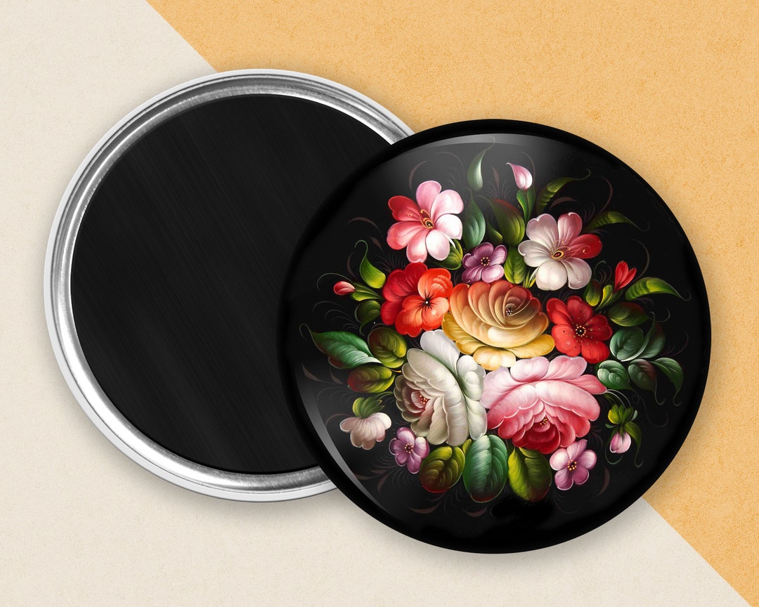 Large Round Fridge Magnet With Russian Folk Art Print of - Etsy