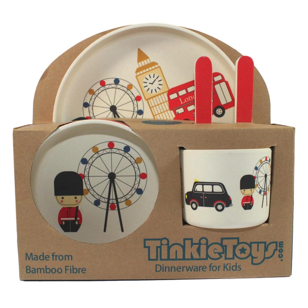 Kids Bamboo Dinnerware Set: London Theme, Toddler Weaning - Etsy