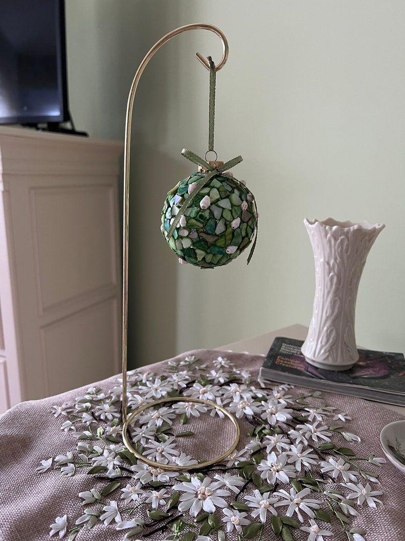 Shell Ornament in Shades of Green Shells and Miniature White Conch ...
