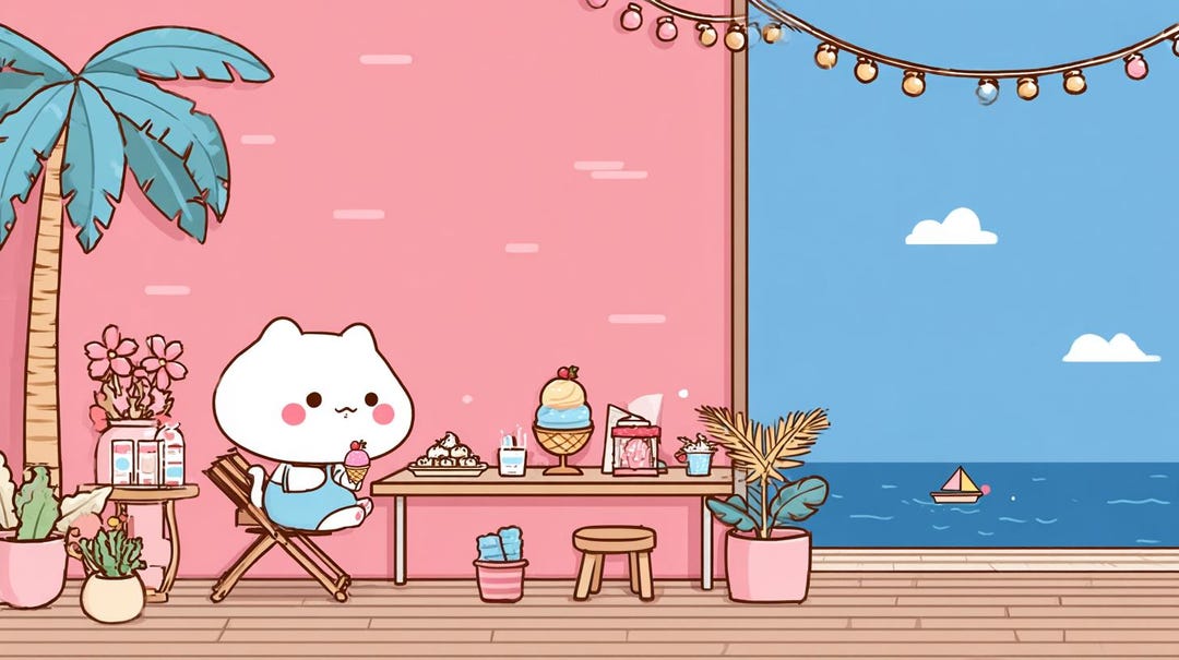 Summer Stream Background | Fun Overlays | Seaside Cafe Pink Pastel ...