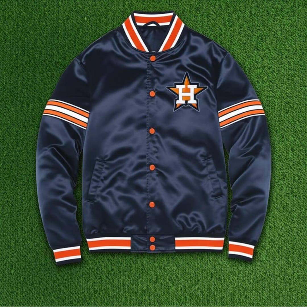 Houston Astros Varsity Jacket Navy Blue Satin Jacket Custom Varsity ...
