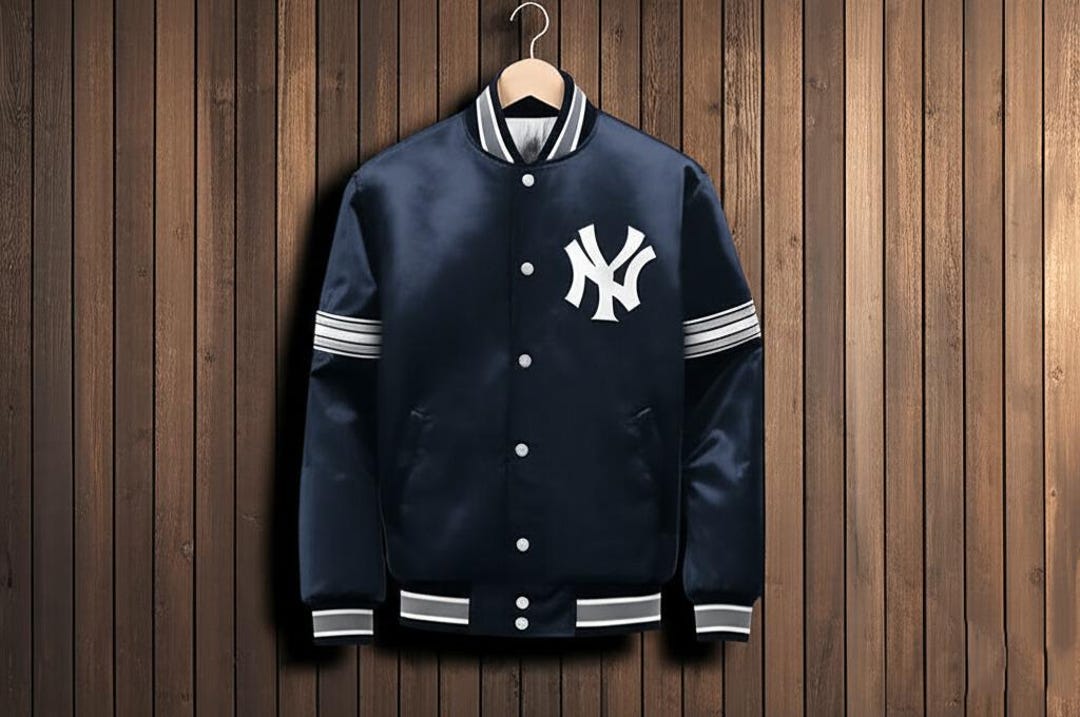 New York Yankees Varsity Jacket Navy Blue Satin Letterman Jacket Custom ...