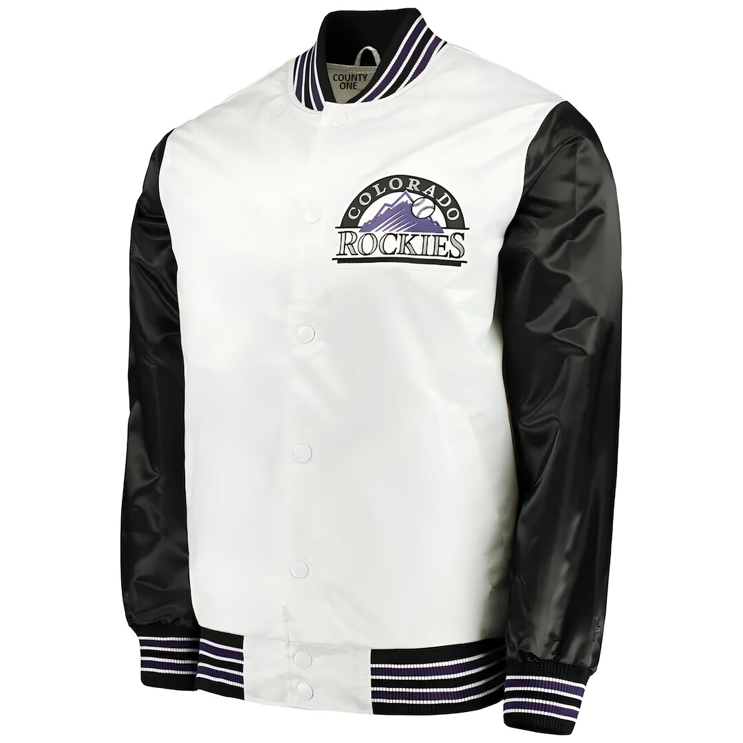 MLB Colorado Rockies Varsity Jacket White Black Satin Jacket Team ...