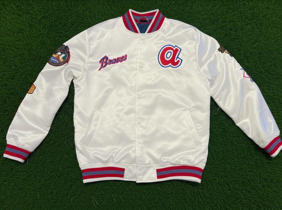 Atlanta Braves Varsity Jacket White Satin Jacket Letterman Jacket ...