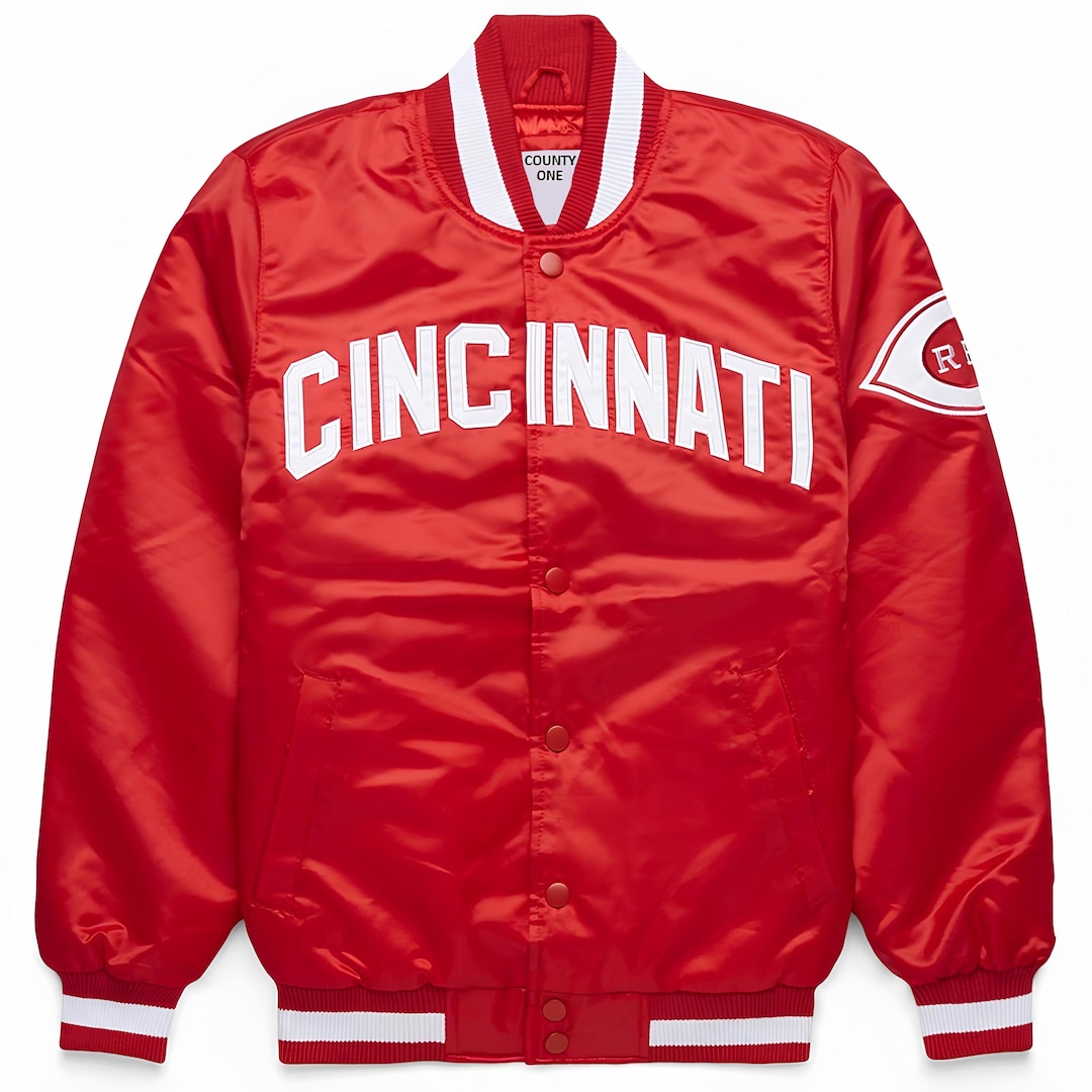 MLB Cincinnati Reds Varsity Jacket Red Satin Jacket Letterman Jacket ...