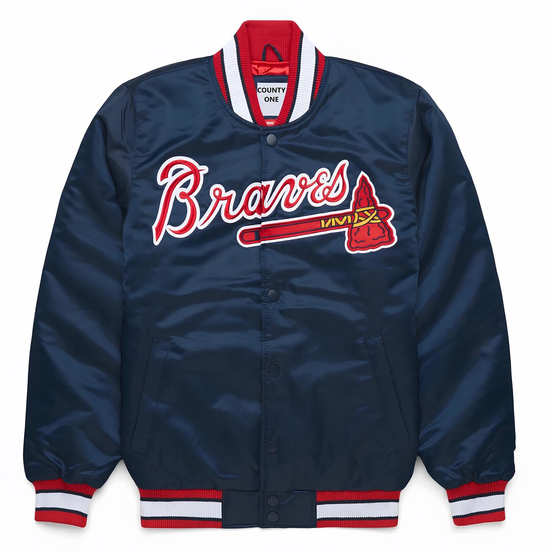 MLB Atlanta Braves Varsity Jacket Navy Blue Satin Jacket Letterman ...