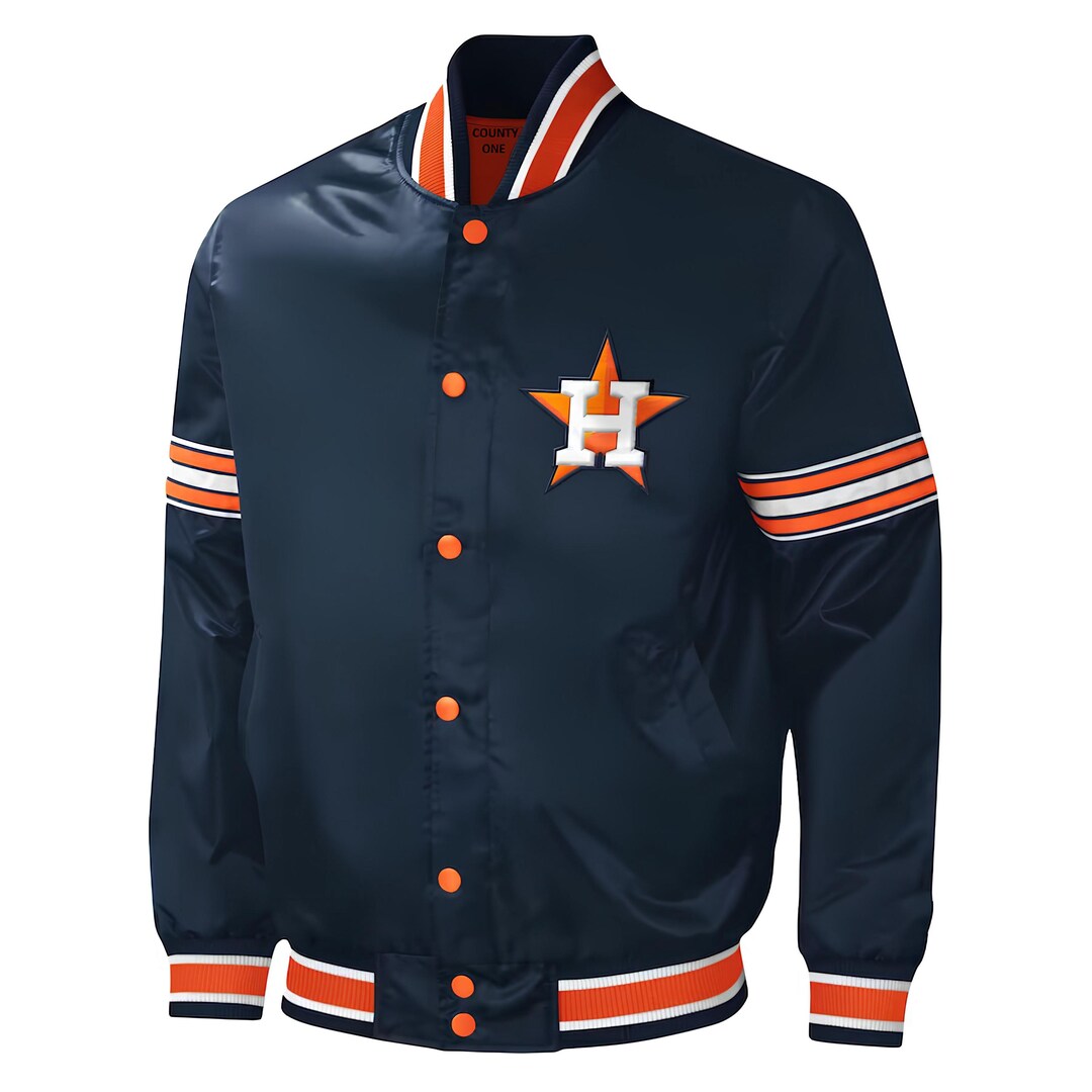MLB Houston Astros Varsity Jacket Navy Blue Satin Jacket Custom Varsity ...