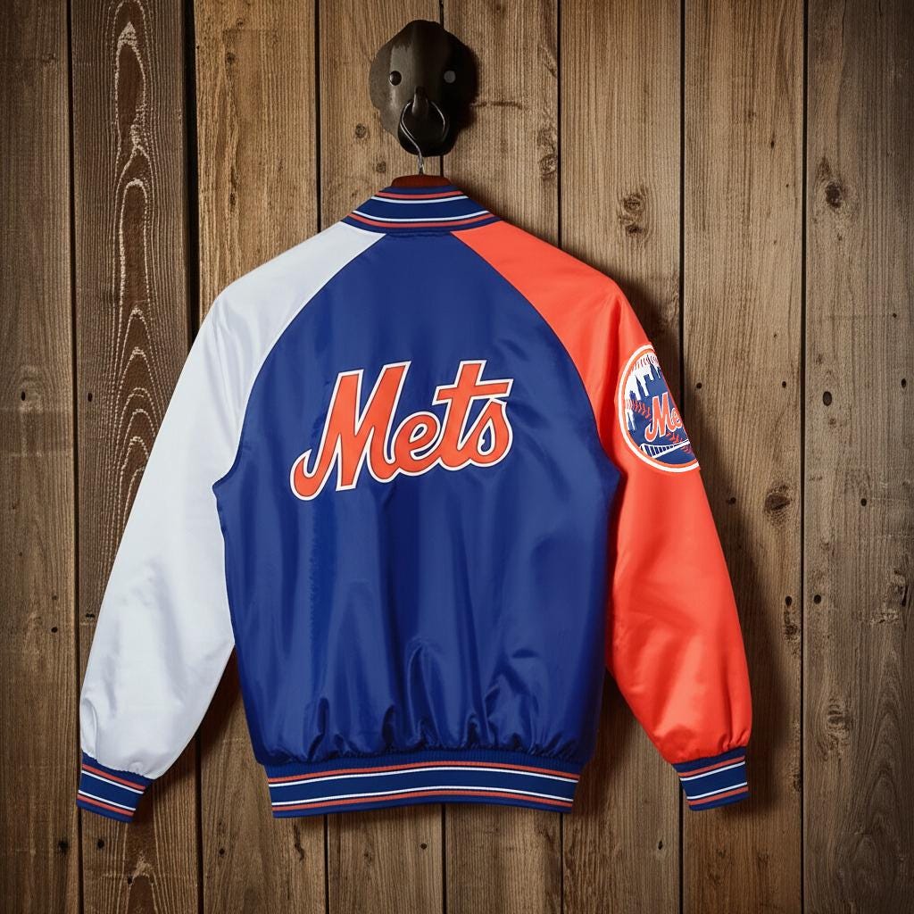 New York Mets Varsity Jacket Blue White Orange Satin Jacket Baseball ...