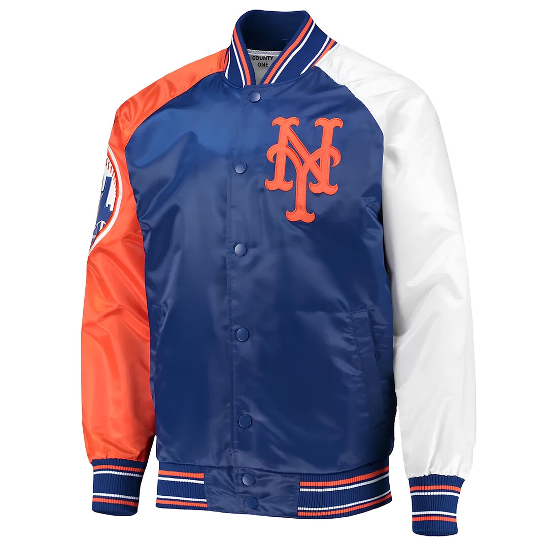 MLB New York Mets Varsity Jacket Blue White Orange Satin Jacket ...